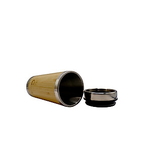 Greenlively Organic Bamboo Stainless Steel Bottle Detachable Tea Filter Eco Friendly-Vegan-Organic-Leak Proof-Non Slip Lid- Travel Thermos-Insulated Thermos-BPA Free And Phalate Free-15.2 oz