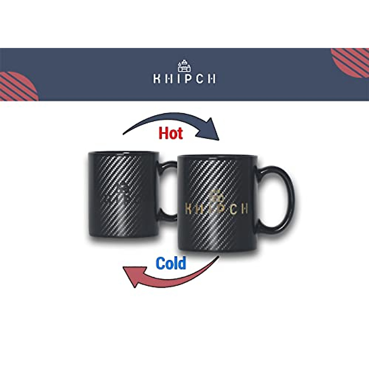 Coffee and Tea Mug Color Changing Ceramic Carbon Fiber 11 oz Manly Mug Heat Reactive Finish Carbon Fiber Design For Coffee Tea and Cold Drinks Unique Premium Color Changing Ceramic Coffee Mug