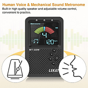 Metronome Tuner, Rechargeable 3 In 1 Digital Metronome with Vocal Count, Tone Generator Tuners for Guitar, Bass, Violin, Ukulele, Chromatic, Clarinet, Trumpet, Flute, All Instruments, Black by LEKATO