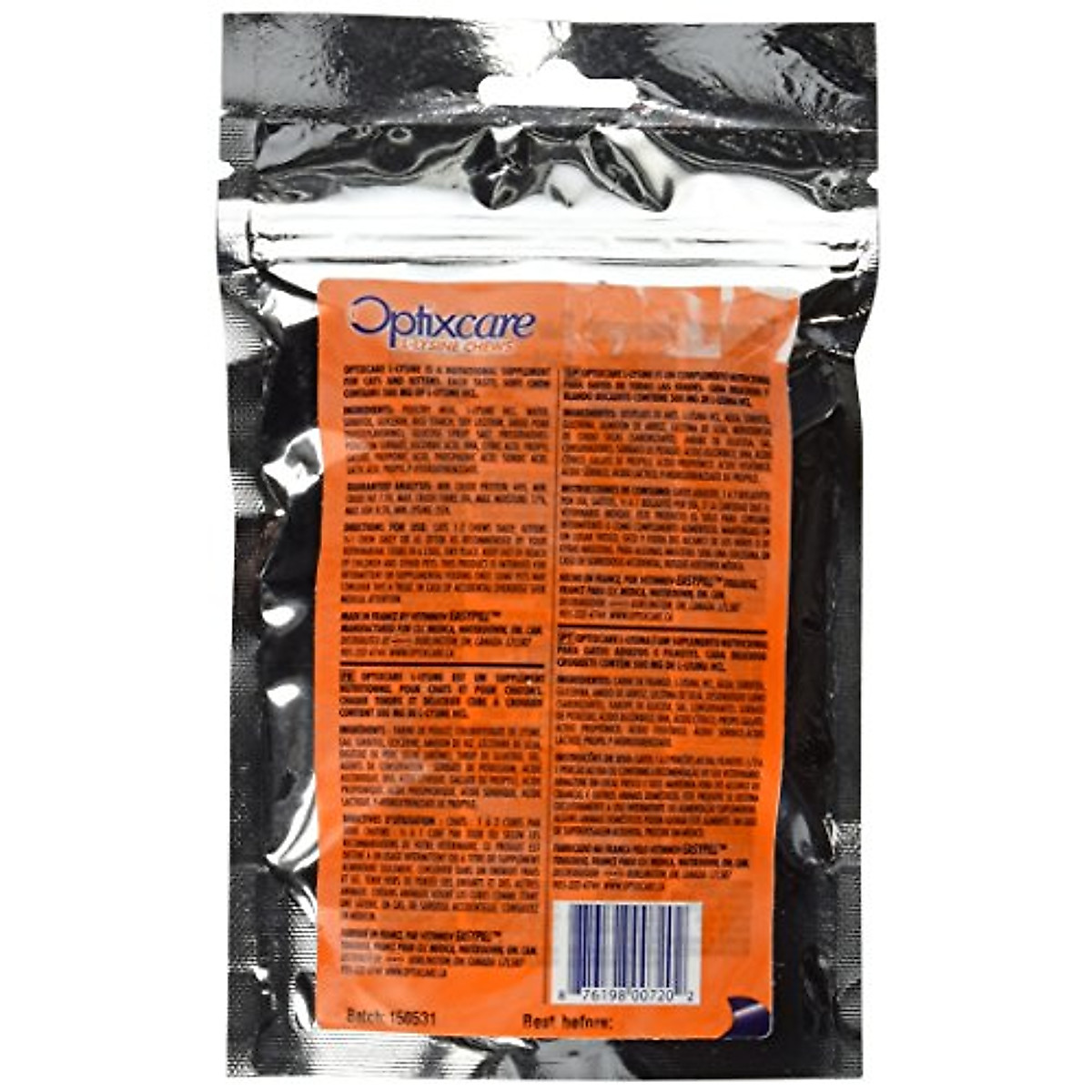 Optixcare 72-2 L-Lysine Chews for Cats & Kittens, 60 Count (Pack of 1)