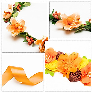 5Pcs Pumpkin Maternity Sash Set, Happy Fall Theme Mom to Be & Daddy to Be Corsage Pins, Flower Crown and Pregnancy Sash Keepsake for Autumn Pumpkin Gender Reveal Baby Shower Party Photo Prop Gift