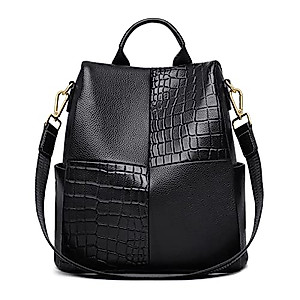 Genuine Cow Leather Women Backpack Purse Crocodile Pattern Anti-theft Casual Shoulder Bag Fashion Lady BackBags