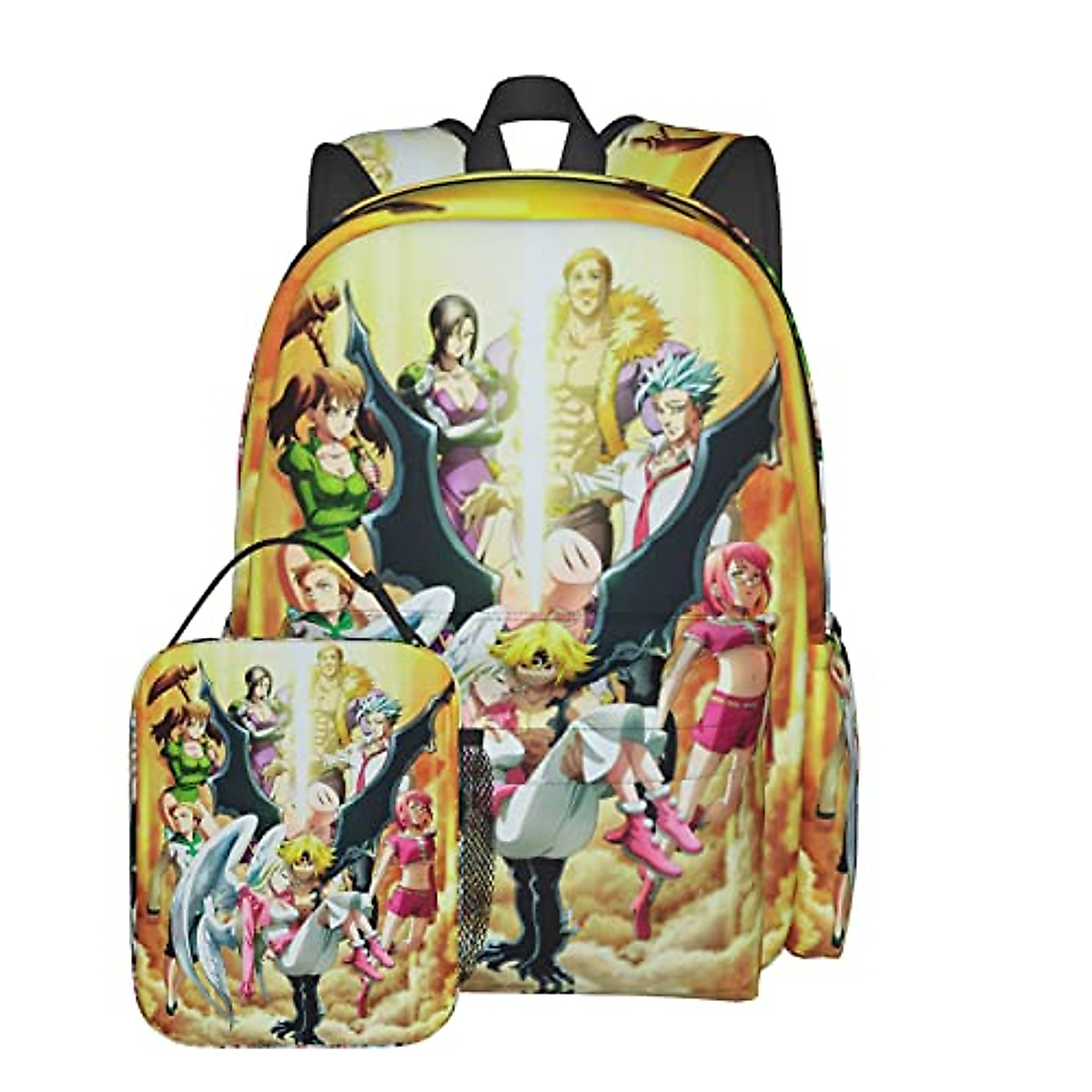 hmiqvnu Anime Seven Deadly Sins Backpack 2 Pcs Set With Lunch Box Bag Laptop School Bookbag Leisure Travel Daypack