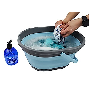 SAMMART 11L (2.9 Gallon) Collapsible Basket with Handle - Portable Outdoor Picnic Basket/Crater - Foldable Shopping Bag - Space Saving Storage Container (Sea Angel + Orange)