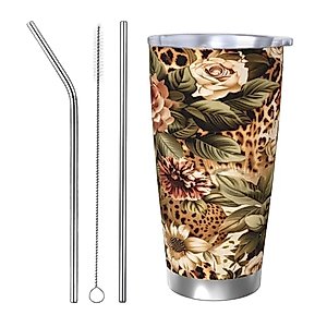 AYCZN Rose Giraffe Print 20 OZ Tumbler Stainless Steel Travel Coffee Mug, Giraffe Skin Insulated Water Bottle with Lid and Straws Leakproof Thermal Cup