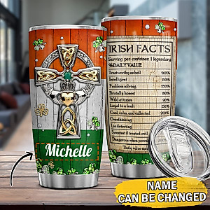 Wassmin Personalized St Patricks Day Tumbler Irish Fact Celtic Cross Jewelry Drawing Stainless Steel Tumbler 20 Oz 30 Oz with Lid Travel Mug Saint Paddy's Day Gifts for Irish Women Men Family Friends