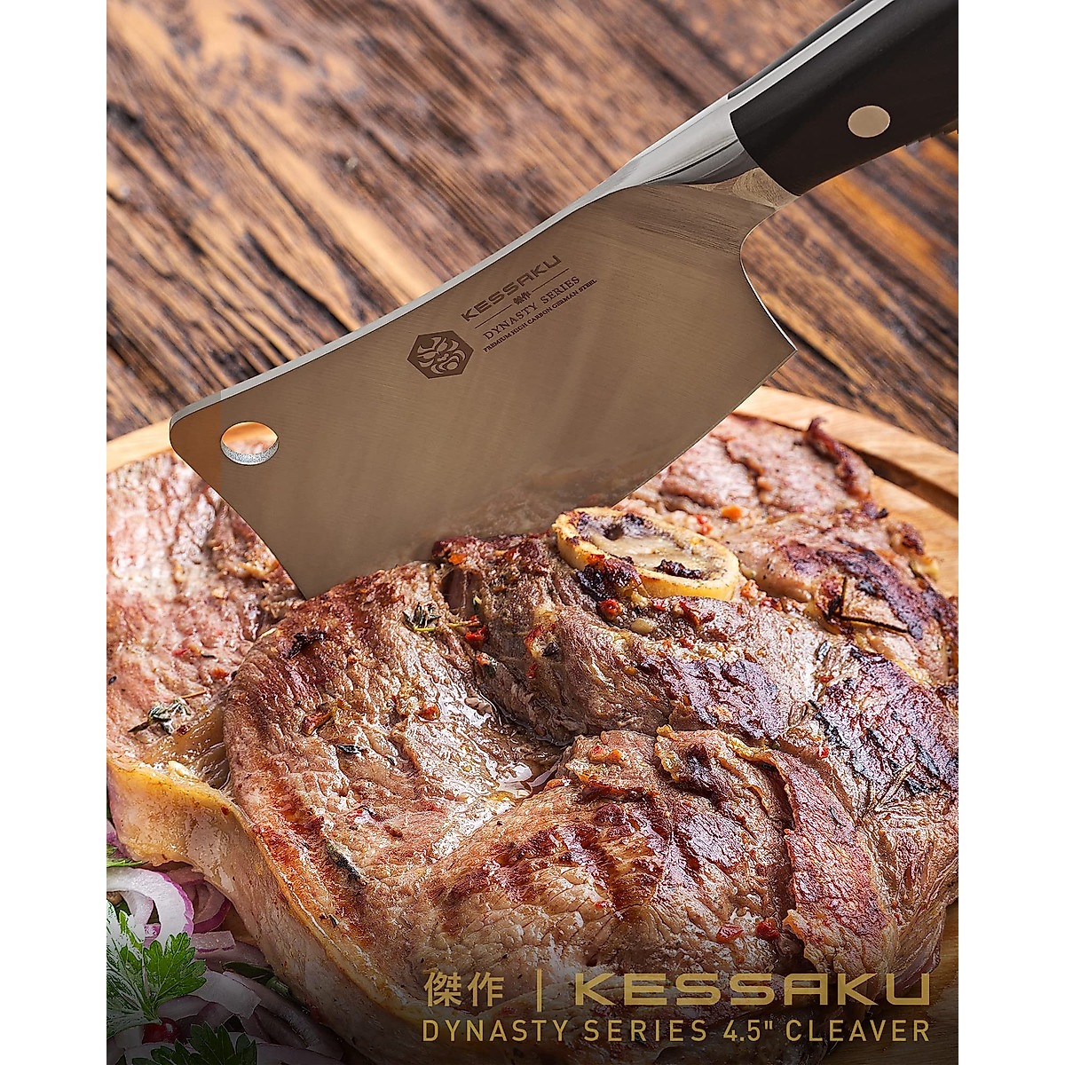 KESSAKU Mini Meat Cleaver - 4.5 inch - Dynasty Series - Heavy Duty - Razor Sharp Kitchen Butcher Knife - Forged ThyssenKrupp German High Carbon Stainless Steel - G10 Garolite Handle with Blade Guard