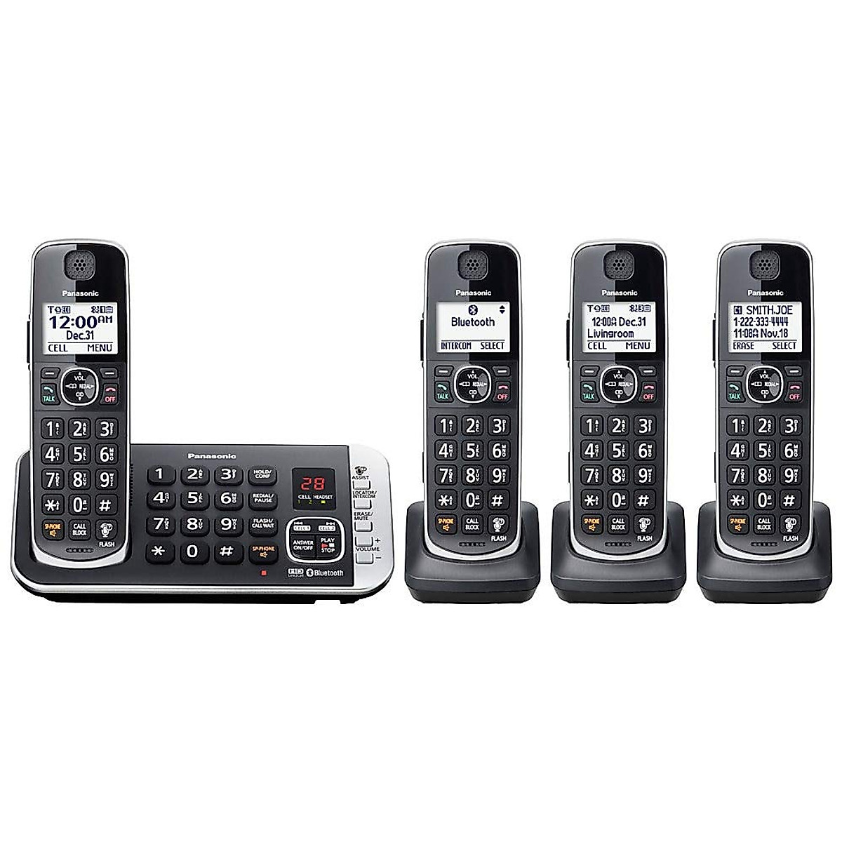 Panasonic® Link2Cell Bluetooth® DECT 6.0 Expandable Cordless Phone System With Digital Answering System, KX-TGE674B