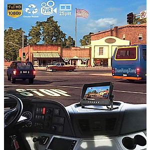 1080P RV Backup Camera Wired System,9 inch AHD 2-Split DVR Monitor Waterproof 8LED IR Night Vision Reverse Rear View Mirror Camera 12V-24V for Semi Bus Truck Trailer Camper