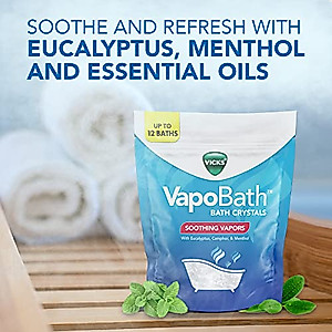 Vicks VapoBath, Bath Salts, Bath Bomb, Non-Medicated Bath Crystals, Comforting Vicks Vapors, Vapor Bath, Aromatherapy with Eucalyptus and Menthol Scent, Contains Essential Oils, 36 OZ