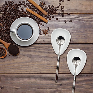 KWAGOCAR 4 Pcs Coffee Spoon Rest and Spoon Ceramic Coffee Spoon Rest Mini Coffee Spoon Holder Small Teaspoon Holder Coffee Bar Coffee Stirrers Holder for Kitchen Counter Coffee Station Bar Lovers