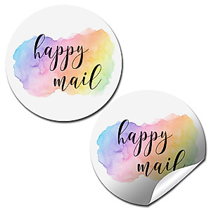 Pastel Watercolor Happy Mail Thank You Customer Appreciation Sticker Labels for Small Businesses, 60 1.5" Circle Stickers by AmandaCreation, Great for Envelopes, Postcards, Direct Mail, & More!