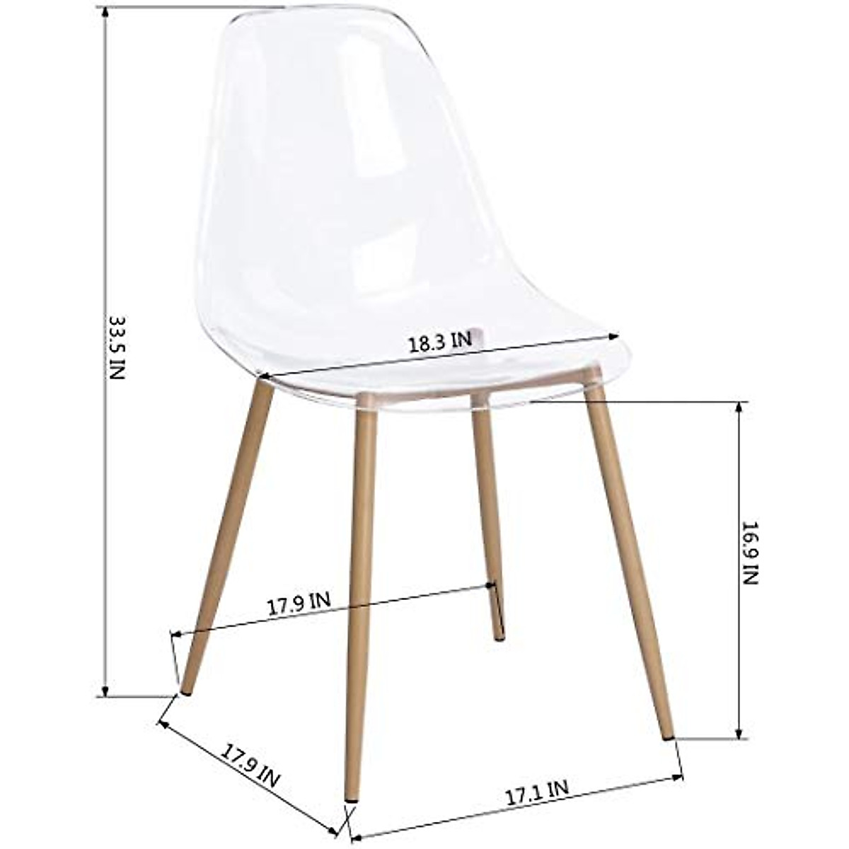 GreenForest Acrylic Ghost Chairs Clear Dining Chairs with Crystal Transparent Seat,Modern Mid Century Dining Chairs Set of 4, Plastic Shell Accent Side Chairs for Kitchen,Lounge