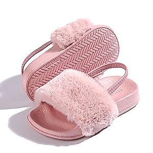FITORY Girls Sandals Toddler, Faux Fur Slides with Elastic Back Strap Flats Shoes for Kids