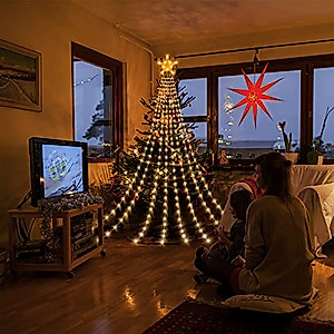 Ghope 298 LED 11.5ft Christmas Decorations Waterfall Lights，8 Modes Timer IP44 Waterproof Christmas Light，Tree Lights with Star Topper，Hanging Fairy Twinkle Lights for Holiday, Party, Wedding