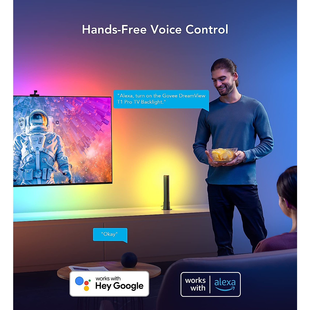 Govee LED Strip Lights & Light Bars with Camera, Smart Wi-Fi RGBIC DreamView T1 Pro LED Lights for TV (55-65 inches), Video & Music Sync TV Backlight for Gaming & Movies, Work with Alexa & Google Home