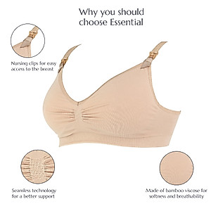 Breastfeeding Essentials for Nursing Moms: Bamboo Viscose Maternity and Nursing Bra, 2 Day Nursing Pads, 2 Night Nursing Pads (US, Alpha, X-Large, Regular, Regular, Nude)