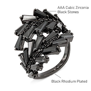 Art Cocktail Fashion Ring Size Adjustable From 6-8.5 Cubic Zirconia Jewelry for Women (Black)