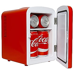 Coca-Cola Bluetooth Speaker Mini Portable Fridge, Compact Personal Cooler Warmer, 12V DC/110V AC for Home, Dorm, Car, Skincare, Cosmetics, Medication, Red