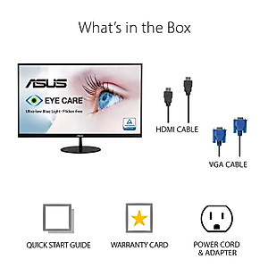 ASUS VL249HE 23.8” Eye Care Monitor, 1080P Full HD, 75Hz, IPS, Adaptive-Sync/FreeSync, Eye Care, HDMI VGA, Frameless Slim Design, VESA Wall Mountable (Renewed)