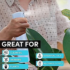 Hula Home Continuous Spray Bottle (10.1oz/300ml) Empty Ultra Fine Plastic Water Mist Sprayer – For Hairstyling, Cleaning, Salons, Plants, Essential Oil Scents & More - Light Blue