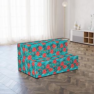 Ambesonne Exotic Foldable Mattress, Tropic Summer Hibiscus Flora, 74.8" x 39.4", Seafoam Coral