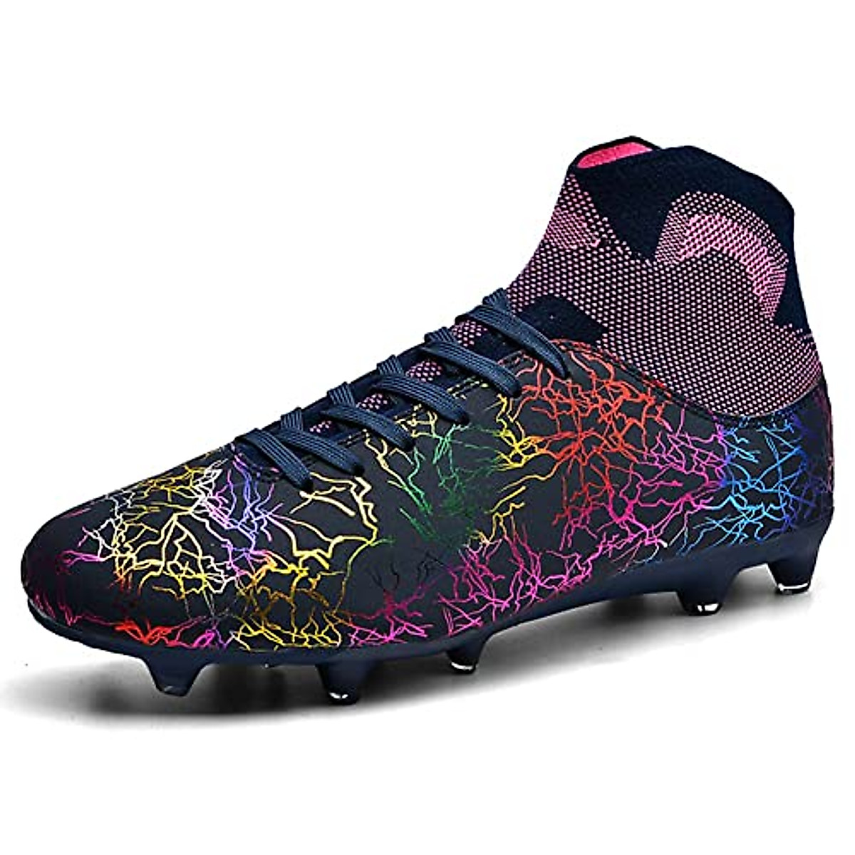 ESXGED Womens High Top Lightweight Soccer Cleats Mens Comfy Football Boots Spikes Shoes Training Sports Sneakers Black-Rose Size 7w/6m