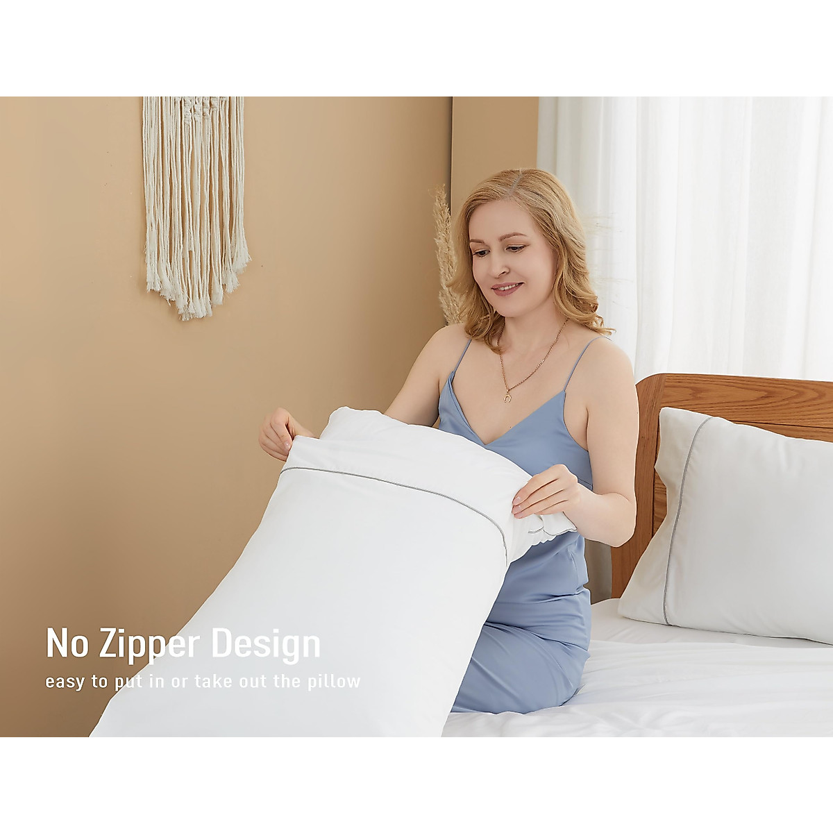 Sunflower Pillow Cases Queen Set of 2, 100% Cotton Queen Pillowcases, 20×30 inches with Silver Trim, Soft and Breathable, White