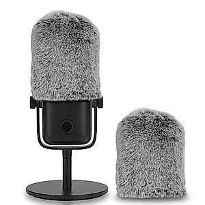 Geekria for Creators Furry Windscreen Compatible with Elgato Wave:1, Wave:3 Mic DeadCat Wind Cover Muff, Windbuster, Windjammer, Fluff Cover Windshield (Grey / 2 Pack)