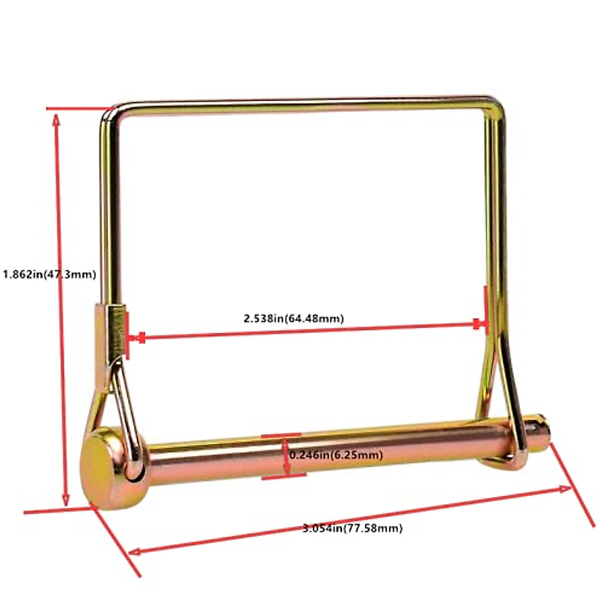 10 Pieces 1/4 Inch Wire Lock Pin, Trailer Coupler Pin,Hitch pin,Heavy Duty Safety Coupler Pin Shaft Locking Pin for Farm Trailers Wagons Lawn Garden(Square, Gold)