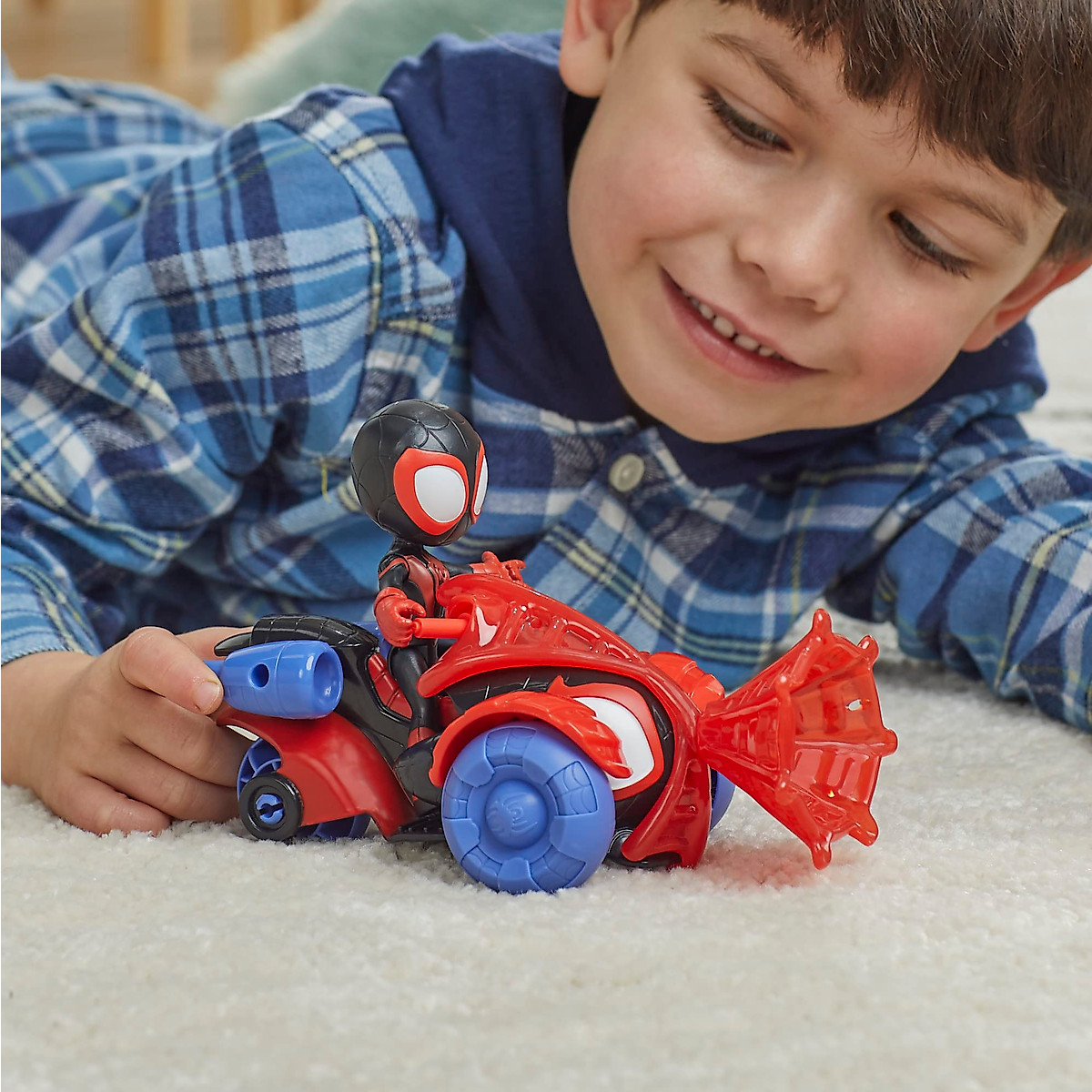 Spidey and His Amazing Friends Miles Morales: Spider-Man Techno Racer Set, 4-Inch Scale Action Figure with Vehicle and Accessory, Marvel Preschool Toys, Easter Gifts, 3+