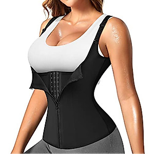 Nebility Women Waist Trainer Corset Zipper Vest Body Shaper Cincher Tank Top with Adjustable Straps (L, Black)