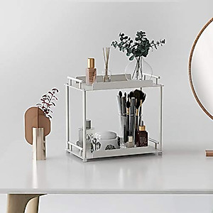 FLE Bathroom Organizer Countertop,2 Tier Bathroom Counter Organizer Kitchen Spice Rack Cosmetic Organizer,Countertop Storage Shelf for Bathroom, Kitchen, Living Room, Bedroom, Dressing Table,White