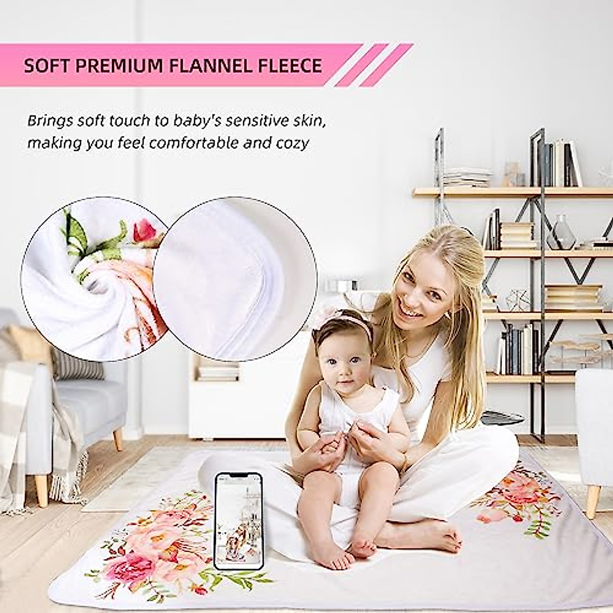 Baby Monthly Milestone Blanket for Boy Girl Soft Floral Memory Blanket Newborn Growth Chart Milestone Blanket Cute Photo Background Blanket with Wreath (51x40In)