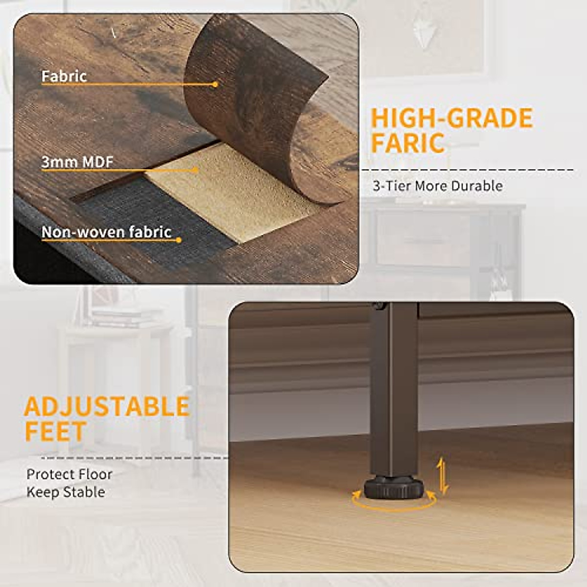 LIVEHOM 11 Dresser Drawer for Bedroom, Chest of Drawers with Side Pockets, Hooks, Fabric Storage Drawer, Steel Frame, Wood Top, Organizer Unit and Pull Handle for Closet, Nursery