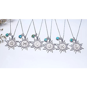BETHZA Sun Initial Necklace 925 Sterling Silver Natural Turquoise A to Z Letters Sun Pendant 26 Alphabet Jewelry for Women Girlfriend Wife Mom-A