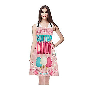 WONDERTIFY Cartoon Candy Apron,Sweet and Fluffy Colorful Candy Pink Background Bib Apron with Adjustable Neck for Men Women,Suitable for Home Kitchen Cooking Waitress Chef Grill Bistro Baking Apron