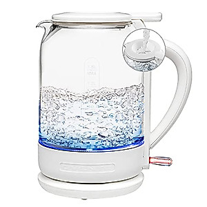 OVENTE Electric Glass Kettle 1.5 Liter 1500W Instant Hot Water Boiler Heater with ProntoFill Tech, Boil-Dry Protection, Automatic Shut Off, Fast Boiling for Tea & Coffee, White KG516W