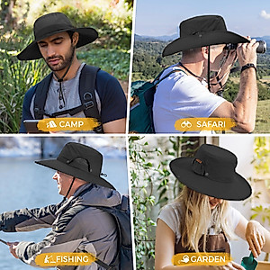 Sukeen Mens Sun Hat Wide Brim Breathable UPF50+ Waterproof Fishing Hat Removable Hat Top Boonie Hat for Hiking Garden Safari Black