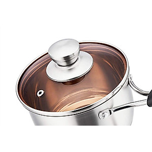 P&P CHEF 1 Quart Saucepan, Brushed Stainless Steel Saucepan with Lid, Small Sauce Pan for Home kitchen Restaurant Cooking, Easy Clean and Dishwasher Safe, Sliver, Brown, Black