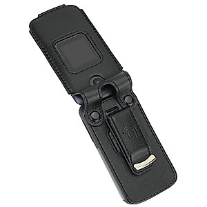 Case for Alcatel Go Flip 4 / TCL Flip Pro/TCL Classic Phone, Nakedcellphone [Black Vegan Leather] Form-Fit Cover with [Built-in Screen Protection] and [Metal Belt Clip]