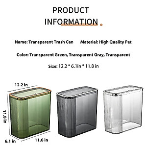 Aiabaleaft Transparent Trash can Wastebasket, Bathroom Trash Can with Lid, 3.5 Gallon Kithen Garbage Can for Bathroom, Bedroom, Kitchen, Office, Craft Room (Transparently Green)