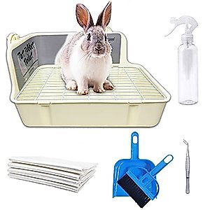 kathson Rabbit Litter Box Toilet, Bunny Potty Trainer Corner Litter Pan Small Animal Disposable Liner Bedding Supplies for Guinea Pigs, Chinchilla, Ferret, Gerbil (White)