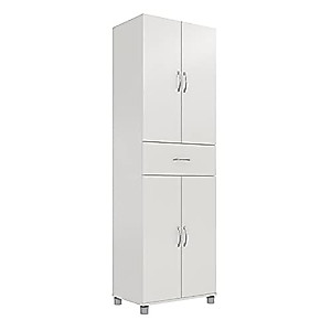 Pemberly Row Transitional Storage Cabinet with Drawer in White