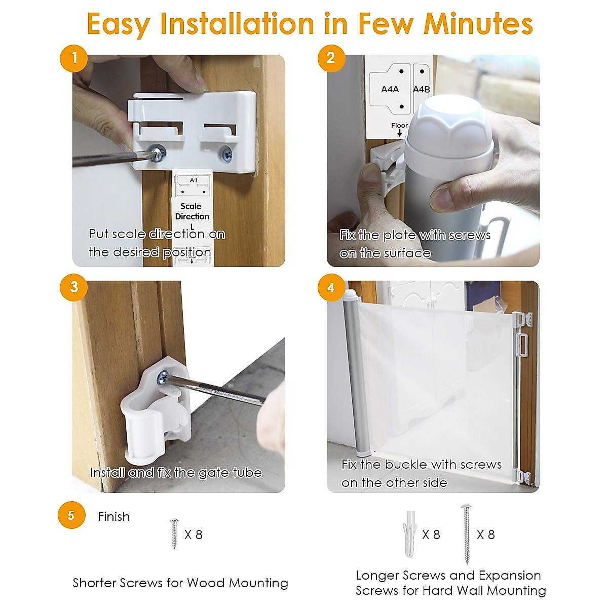 Costzon Baby Mesh Retractable Gates, Extra Wide Flexible Extension Safety Gate/Pet Dog Gate for Stairs/Doors/Hallways, Waterproof Rustproof Aluminum Pets Gate (White)