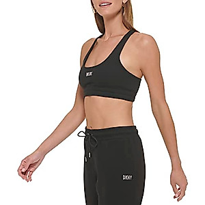 DKNY Sport Women's Performance Support Yoga Running Bra, Black/Silver