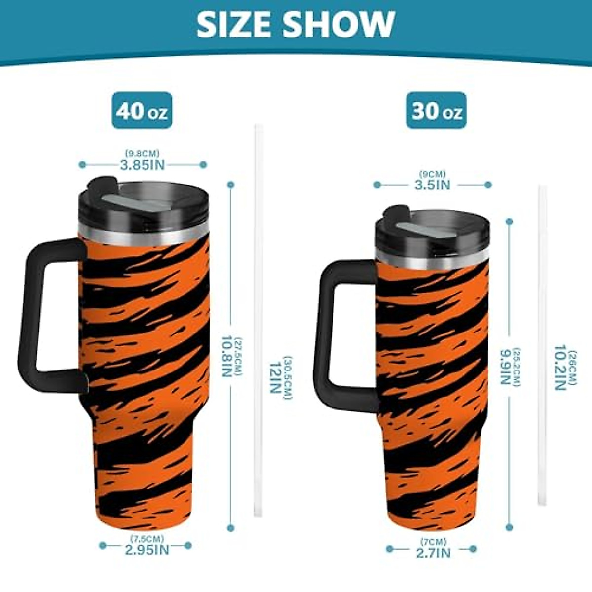 Flradish 30oz Tumbler with Handle, Tiger Skin Texture Stainless Steel Tumbler with Lid and Straws Double Wall Vacuum Insulated Leakproof Coffee Travel Mug