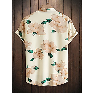 ZAFUL Men's Hawaiian Shirt - Short Sleeve Floral Pattern Button Down Shirt for Summer Beach Vacation (Light Coffee, XXL)