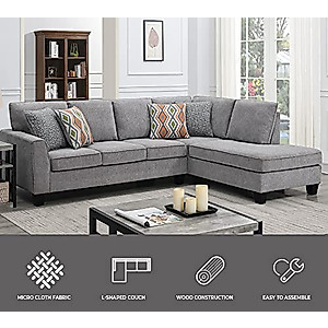 112" Wide Large Modern Upholstered L-Shaped Sectional Sofa with 4 Cushions, Modern Tufted Micro Cloth Couch with Soft Memory Foam Seats, 5 Seater Sofa - Light Grey - Oliver & Smith