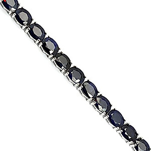 Natural 8X6 MM Oval Cut Blue Sapphire Gemstone 925 Sterling Silver September Birthstone Tennis Bracelet Women Jewelry Love and Friendship Gift For Her (Rhodium Plated Silver, 6.5 Inches)